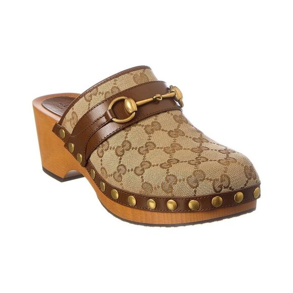 Gucci | Shoes | Gucci Gg Canvas Leather Clog | Poshmark